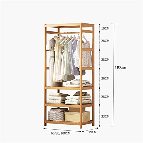 YXDFG Bamboo Garment Rack,Heavy Duty Coat Display Organizer, 3-Tier Storage Shelves & Solid Top Rod Hanging Rack, Shoes Clothing Stand, for Laundry Room Entryway Bedroom,60×29×163cm