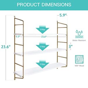 BOLUO Gold Wall Shelf - Bathroom Shelves Modern Decor Living Room Bedroom Kitchen Adjustable 24 inch Long, White and Gold