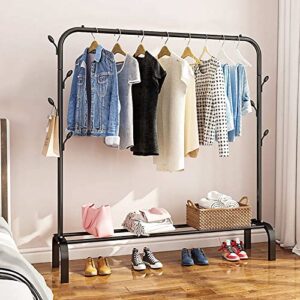 clothing rack garment wardrobe rack, metal freestanding clothes closet rack rod for hanging clothes, portable coat rack organizer with bottom rack, 110×152cm ( color : black , battery *1 : 110x152cm )