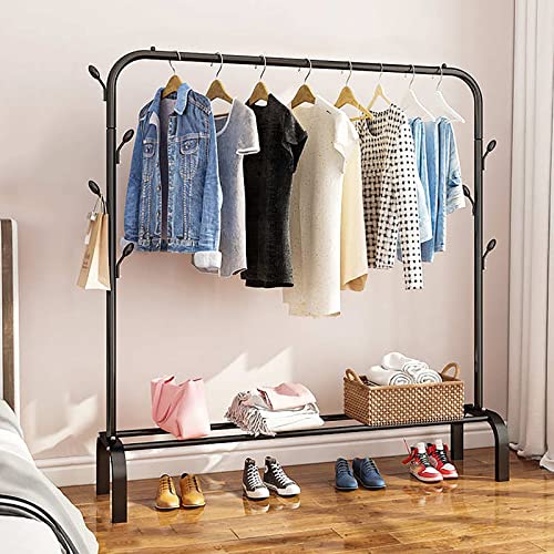 Clothing Rack Garment Wardrobe Rack, Metal Freestanding Clothes Closet Rack Rod for Hanging Clothes, Portable Coat Rack Organizer with Bottom Rack, 110×152cm ( Color : Black , Battery *1 : 110x152cm )