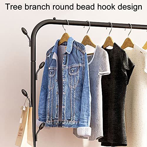 Clothing Rack Garment Wardrobe Rack, Metal Freestanding Clothes Closet Rack Rod for Hanging Clothes, Portable Coat Rack Organizer with Bottom Rack, 110×152cm ( Color : Black , Battery *1 : 110x152cm )