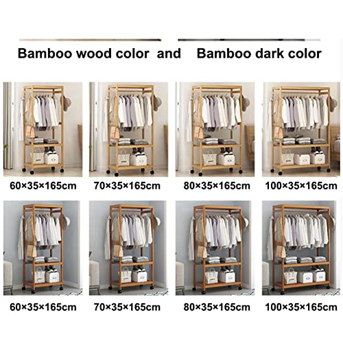 YXDFG Bamboo Clothing Rack, with Top Shelf and Shoe Clothing Storage Organizer Shelves,with Shelves Heavy Duty Rolling Clothes Coat Rack,for Hanging Clothes,Wood,100×35×165cm