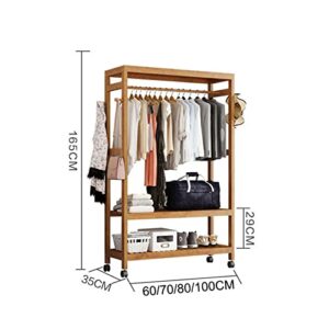 YXDFG Bamboo Clothing Rack, with Top Shelf and Shoe Clothing Storage Organizer Shelves,with Shelves Heavy Duty Rolling Clothes Coat Rack,for Hanging Clothes,Wood,100×35×165cm