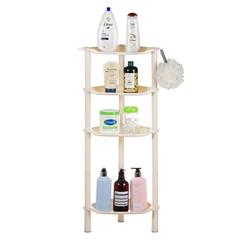 4 Tier Shower Caddies, Organizer Shelf Corner, Plastic Shower Rack Stands for Bathroom, Storage Bath Shower Caddy, 13.5x 10 x 33.5 Inches, Beige (Round Slot Beige 4 Tier)