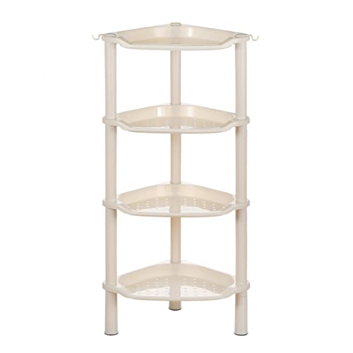 4 Tier Shower Caddies, Organizer Shelf Corner, Plastic Shower Rack Stands for Bathroom, Storage Bath Shower Caddy, 13.5x 10 x 33.5 Inches, Beige (Round Slot Beige 4 Tier)