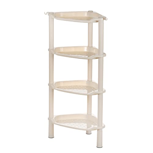 4 Tier Shower Caddies, Organizer Shelf Corner, Plastic Shower Rack Stands for Bathroom, Storage Bath Shower Caddy, 13.5x 10 x 33.5 Inches, Beige (Round Slot Beige 4 Tier)