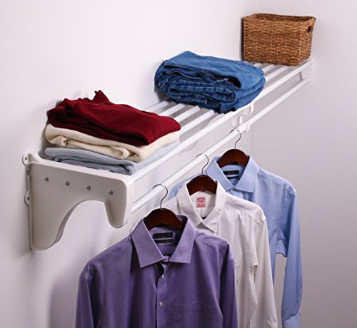 EZ Shelf DIY Expandable Closet Shelf and Rod - 41.5” - 74” -White- Mounts to 1 Sidewall and Backwall