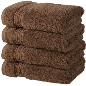 erina large hand towels 16 x 28 inch (4 pack) - heavy gsm 100% ring spun combed cotton quick drying highly absorbent towels - soft hotel quality for bath, gym and spa (brown)