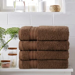 ERINA Large Hand Towels 16 x 28 Inch (4 Pack) - Heavy GSM 100% Ring Spun Combed Cotton Quick Drying Highly Absorbent Towels - Soft Hotel Quality for Bath, Gym and Spa (Brown)