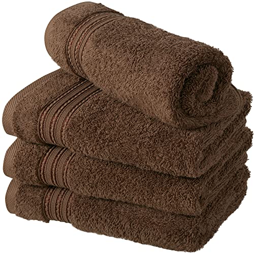 ERINA Large Hand Towels 16 x 28 Inch (4 Pack) - Heavy GSM 100% Ring Spun Combed Cotton Quick Drying Highly Absorbent Towels - Soft Hotel Quality for Bath, Gym and Spa (Brown)