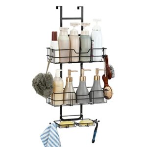 melos over the door shower caddy, 3 tier shower hanging organizer shelf rustproof, shampoo holder with soap holder, shower basket with hooks, for dorm, bath, no drilling, black