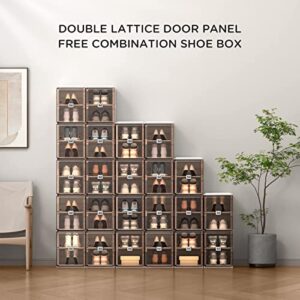 MAYIBOX Shoe Cabinet 2-20 Grid Stackable Transparent Folding Shoe Box Plastic Storage Box Storage 2-40 Pairs of Shoes (2 Rows 20 grids)