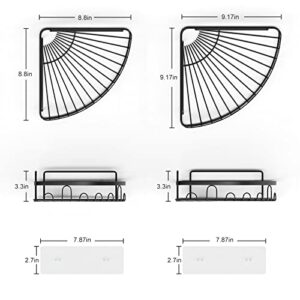 Ranjioer SUS304 Fan-Shaped Corner Shower Caddy,No Drilling Traceless Adhesive Bathroom Storage Organizer,Rustproof Wall Mounted Bathroom Shelf,Kitchen Spice Racks-2 Pack (Matte Black,Radius 9')