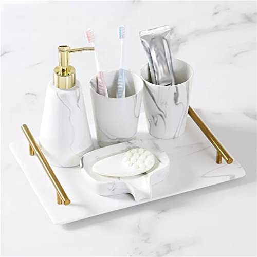 CZDYUF Marble Pattern Bathroom Mouthwash Cup Brushing Cup Wash Set Bathroom Supplies Five-Piece Set