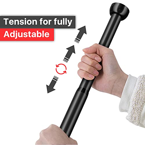 Adjustable Closet Rod, Heavy Duty 24 to 34 inch Steel Tension Rod for Closet, 1 inch Diameter Fixed Rod for Clothing, Organizer, Wardrobe, 2 Brackets Support Included, Black