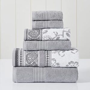 modern threads 6 piece set, 2 bath towels, 2 hand towels, 2 washcloths yarn dyed jacquard/solid towel set ophelia stone