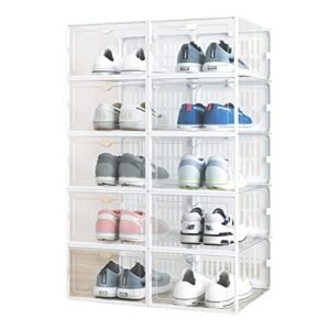 VEMRBX Shoe Storage Box, 12 Pack Clear Plastic Stackable Shoe Boxes Organizer with Lids, Foldable Shoe Storage Bins for Closet Entryway Easter