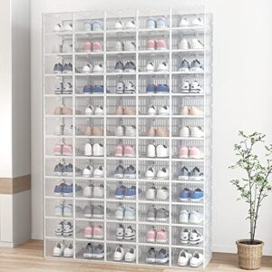 VEMRBX Shoe Storage Box, 12 Pack Clear Plastic Stackable Shoe Boxes Organizer with Lids, Foldable Shoe Storage Bins for Closet Entryway Easter