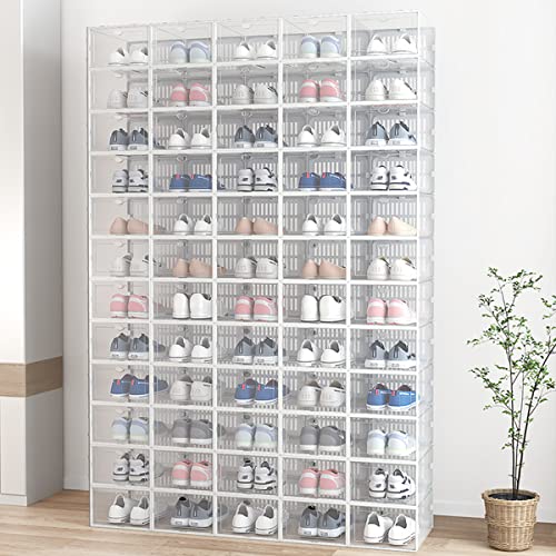 VEMRBX Shoe Storage Box, 12 Pack Clear Plastic Stackable Shoe Boxes Organizer with Lids, Foldable Shoe Storage Bins for Closet Entryway Easter