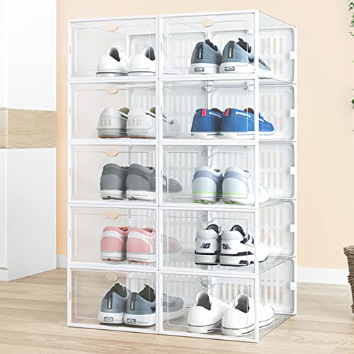 VEMRBX Shoe Storage Box, 12 Pack Clear Plastic Stackable Shoe Boxes Organizer with Lids, Foldable Shoe Storage Bins for Closet Entryway Easter