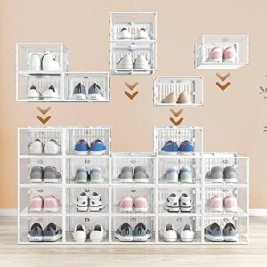 VEMRBX Shoe Storage Box, 12 Pack Clear Plastic Stackable Shoe Boxes Organizer with Lids, Foldable Shoe Storage Bins for Closet Entryway Easter