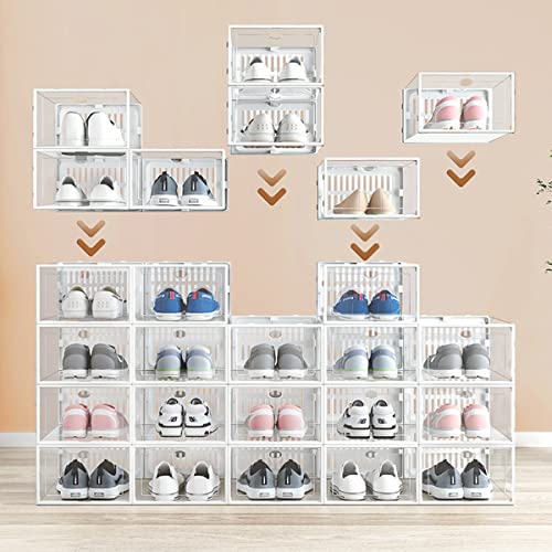 VEMRBX Shoe Storage Box, 12 Pack Clear Plastic Stackable Shoe Boxes Organizer with Lids, Foldable Shoe Storage Bins for Closet Entryway Easter