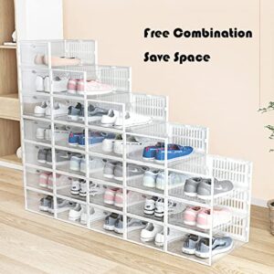 VEMRBX Shoe Storage Box, 12 Pack Clear Plastic Stackable Shoe Boxes Organizer with Lids, Foldable Shoe Storage Bins for Closet Entryway Easter