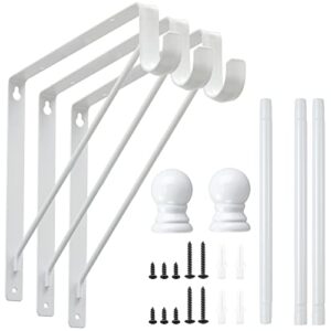 closet rod brackets heavy duty with 48” rod, closet shelf brackets with rod holder, closet brackets for both shelf storage and closet rod, white closet shelf support pole holder, 3 pack