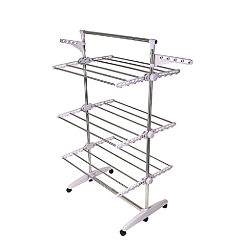 CHYSP Coat Hanger 6 Tiers Adjustable Telescopic Rolling Garment Clothes Airer Horse Stainless Laundry Rack Hanging Folding Hanger