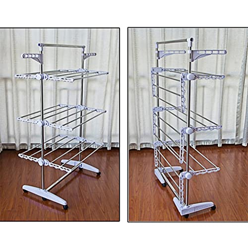 CHYSP Coat Hanger 6 Tiers Adjustable Telescopic Rolling Garment Clothes Airer Horse Stainless Laundry Rack Hanging Folding Hanger