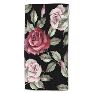 HGOD DESIGNS Hand Towel Rose,Watercolor Roses Pattern Hand Towel Best for Bathroom Kitchen Bath and Hand Towels 30" Lx15 W