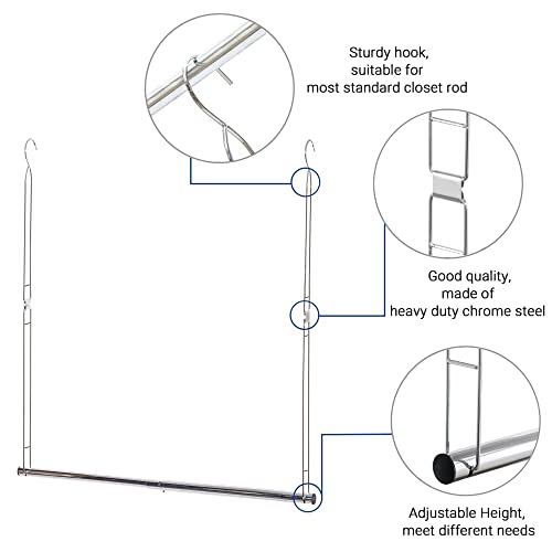 STORAGE MANIAC Hanging Closet Rod, Adjustable Width and Height Closet Hanging Organizer, Space-Saving Clothes Hanging Bar, Closet Extender Hanging Rod Double Closet Hanging Rod, 2 Pack Chrome