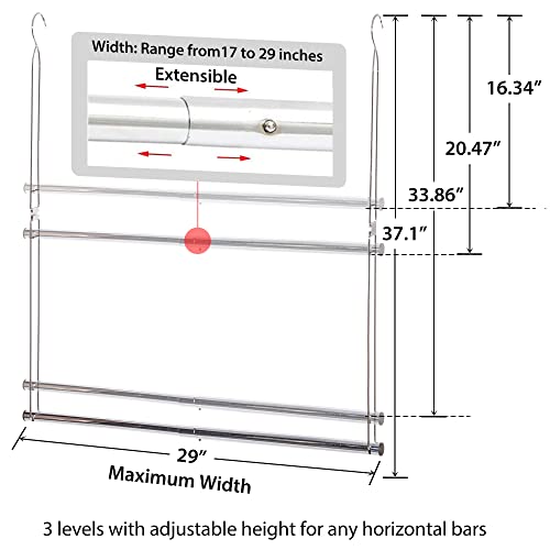 STORAGE MANIAC Hanging Closet Rod, Adjustable Width and Height Closet Hanging Organizer, Space-Saving Clothes Hanging Bar, Closet Extender Hanging Rod Double Closet Hanging Rod, 2 Pack Chrome