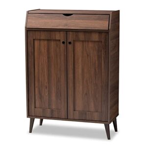 baxton studio cormier walnut brown finished 2-door wood shoe cabinet