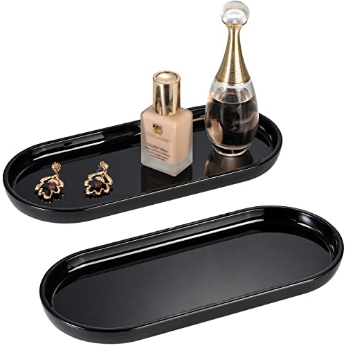 Acrylic Vanity Tray Bathroom Storage Organizer Tray, Catchall Tray, Countertop Sink Tray Dispenser,Sturdy Holder for Cabinet, Vanity, Shelf, Cupboard, Cabinet, or Closet Organization(2 Pack) (Black)