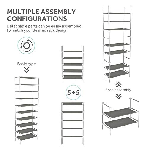 plohee Shoe Rack 10-Tier Tall Shoe Storage for Closets & Entryway Non-Woven Fabric Shoe Shelf Tower Easy Assembly (10 Tiers)