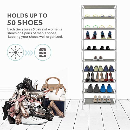 plohee Shoe Rack 10-Tier Tall Shoe Storage for Closets & Entryway Non-Woven Fabric Shoe Shelf Tower Easy Assembly (10 Tiers)