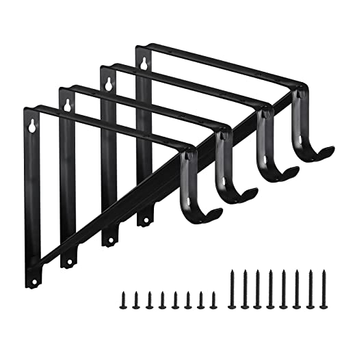 HOME MASTER HARDWARE Heavy Duty Closet Shelf & Rod Brackets, Wall Mounted Closet Shelves Bracket with Rod Shelving Support, Black with Screws 4-Pack