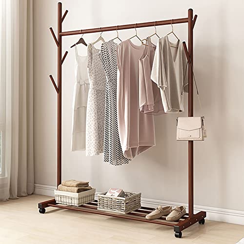 ZBYL Clothing Rack Garment Rack, Metal Free Standing Clothes Closet Rack with Bottom Rack, Rolling Wardrobe Rack with Wheels, Portable Organizer Standard Rod for Hanging Clothes, 100×169cm