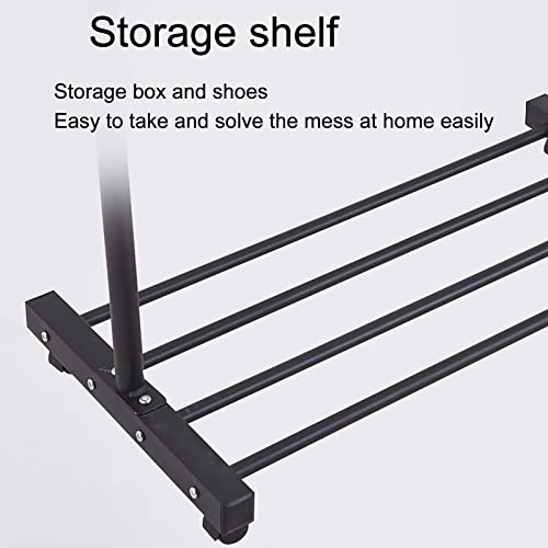 ZBYL Clothing Rack Garment Rack, Metal Free Standing Clothes Closet Rack with Bottom Rack, Rolling Wardrobe Rack with Wheels, Portable Organizer Standard Rod for Hanging Clothes, 100×169cm