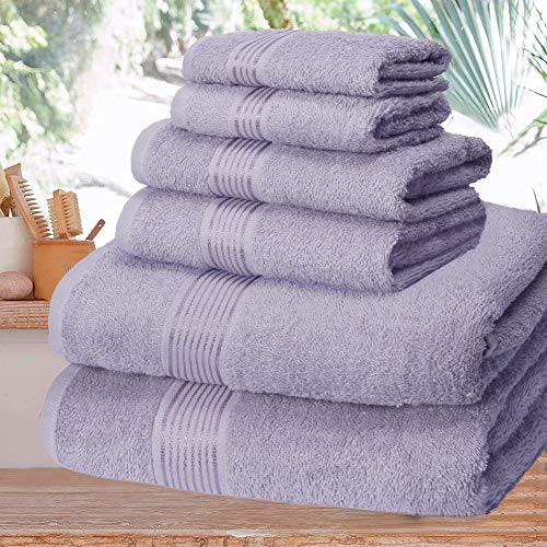 Belizzi Home Ultra Soft 6 Pack Cotton Towel Set, Contains 2 Bath Towels 28x55 inch, 2 Hand Towels 16x24 inch & 2 Wash Coths 12x12 inch, Ideal for Everyday use, Compact & Lightweight - Dark Purple