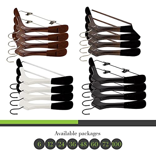 Premiere Luxe Natural Wood Coat Hangers- Wooden Suit Hangers with Clips, Skirt Hangers, Pants Hangers with Clips- Standard Clothing Hangers- Space Saving Hangers (Black with Black Velvet, 6)