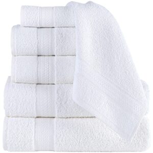 regal ruby, 6 piece towel set, 2 bath towels 2 hand towels 2 washcloths, soft and absorbent, 100% turkish cotton towels for bathroom and kitchen shower towel, white