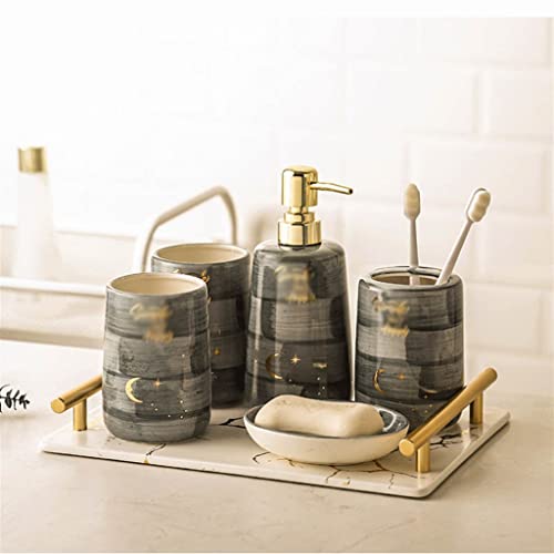 CZDYUF Hand-Painted Ceramic Bathroom Five-Piece Toiletry Set Wedding Bathroom Supplies Toothbrush Mouthwash Cup