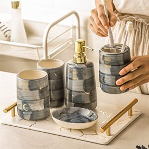 CZDYUF Hand-Painted Ceramic Bathroom Five-Piece Toiletry Set Wedding Bathroom Supplies Toothbrush Mouthwash Cup