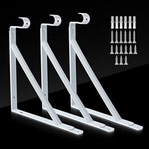 closet rod bracket, 3 pack heavy duty closet rod support 11×10.2×1 inch, white closet shelf & rod brackets holder, wall mounted shelf rod hangers hooks with screw