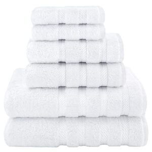 american soft linen luxury 6 piece towel set, 2 bath towels 2 hand towels 2 washcloths, 100% turkish cotton towels for bathroom, white towel sets