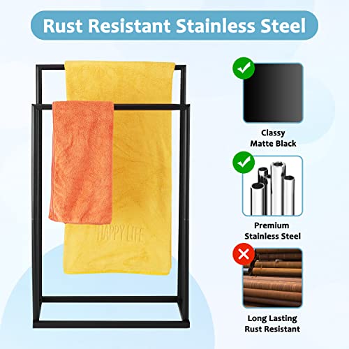 Towel Racks for Bathroom, 2 Tier Free Standing Towel Rack, Stainless Steel Towel Rack Stand for Bath Towel, Blanket Rack, Matt Black, DECLUTTR