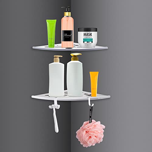 Uni-Green Shower Corner Shelves with Robe Holder and Razor Holder in Stainless Steel, 2 Pack.