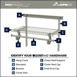 ClosetMaid Support Bracket for SuperSlide Hanging Bar Closet Rod, for Wire Shelving, Nickel Finish